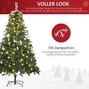 HOMCOM Umělý vánoční strom 180 cm umělý jedle s LED osvětlením, koulemi, vánoční strom s 745 hroty, vánoční dekorace včetně kovového stojanu pro vnit…