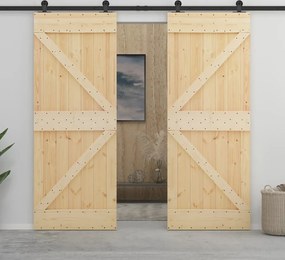 vidaXL Posuvné dveře s kováním 100 x 210 cm masivní borovice [3057503] Barva: Hnědá