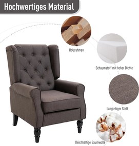Jednolůžkové rozkládací křeslo HOMCOM s čalouněním, dřevěné nohy, hnědá barva, 76x86x108 cm, pohodlné jednolůžkové křeslo do obývacího pokoje a čtecí…