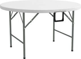 Skládací kulatý boční stůl Outsunny s ocelovou konstrukcí a HDPE deskou, nosnost 80 kg, pro vnitřní i venkovní použití Ø122x73 cm Bílá