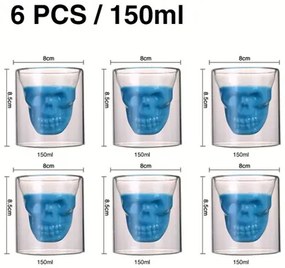 Panákové sklenice ve tvaru lebky Set: 6 ks 150 ml