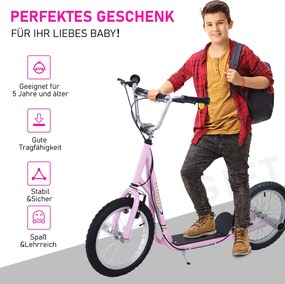 Dětská koloběžka HOMCOM 16" s pneumatikami, výškově nastavitelná koloběžka v růžové barvě pro děti od 5 let, stabilní a bezpečná | Aosom.de