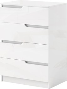 HOMCOM Komoda se 4 zásuvkami, Skříňka pro obývací pokoj a ložnici, Leskle bílá 60 x 40 x 85 cm | Aosom