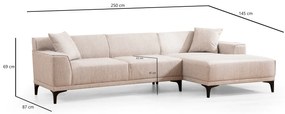 Designová rohová sedačka Dellyn 250 cm bílá - pravá