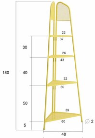 Žlutá kovová rohová police na balkon Garden Pleasure MWH, výška 180 cm