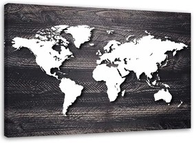 Obraz na plátně Mapa světa Wood Grey Office - 100x70 cm