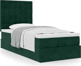 Osmanský rám postele s matracemi tmavě zelené 100x200cm samet 3313598