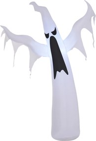 HOMCOM Halloween nafukovací duch 1,8 m dekorace s LED IP44 Samonafukovací polyester bílá 130 x 30 x 180 cm