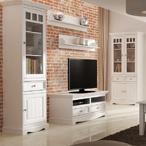 Massive home | Belluno Elegante bílá úzká vitrína z masivu s bílou deskou levá