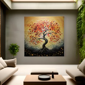 Obraz na plátně - Strom života s červenými kvítky FeelHappy.cz Velikost obrazu: 100 x 100 cm