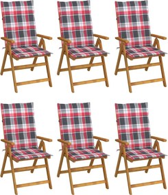 vidaXL Skládací zahradní židle s poduškami 6 ks masivní akácie [3064124] Barva: Vzor červená kostka