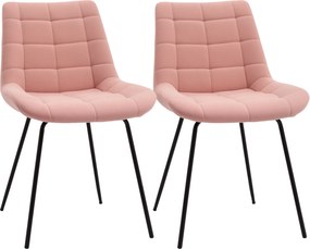 HOMCOM Sada 2 Jídelních Židlí - Čalouněné Růžové Židle s Opěrkou, Sametový Potah, Retro Design, Ocelové Nohy, 50 x 61 x 79 cm | Aosom
