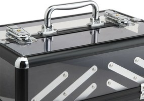 HOMCOM Organizér na make-up a šperky, přenosný, víceúrovňový s rukojetí a skládacími přihrádkami, hliníková slitina, 30x18,5x22 cm, průhledný a černý