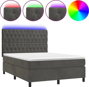 Box spring postel s matrací a LED tmavě šedá 140x200 cm samet 3136306