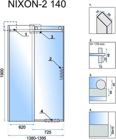 Rea - NIXON posuvné sprchové dveře, levé, chrom, 140 x 190 cm, REA-K5006