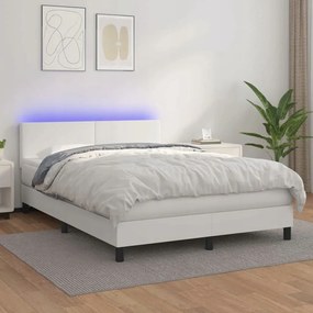 Box Spring Postel S Matrací A Led Umělá Kůže Bílá Hladký design 140 x 200