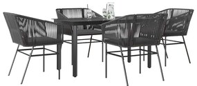 5dílný zahradní jídelní set s poduškami černý polyratan sklo 3334613