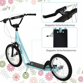 HOMCOM Dětská koloběžka Scooter Skládací koloběžka s pneumatikami a ruční brzdou, městská koloběžka, dobrodružství pro děti od 5 let, 16 palců| Aosom