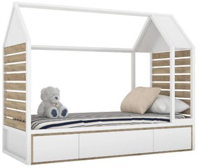 BAMI Dětské dřevěné jednolůžko domeček s úložným prostorem TUTU 90x200 cm Zvolte barvu: Černá, dub sonoma