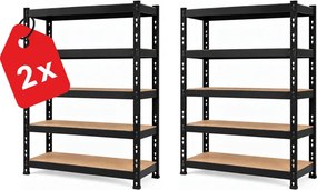 Regál 216x120x50 cm profesionální 5-policový, nosnost 2000 kg - černý - 2ks