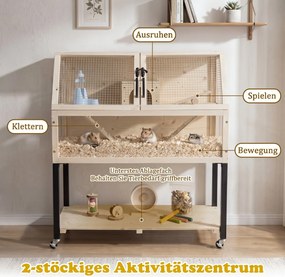 Costway Dřevěná klec pro křečka s kolečky a průhlednými akrylovými panely 2
