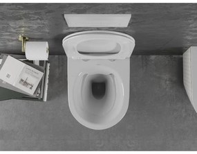 Mexen Lena WC mísa Rimless s pomalu padající deskou slim, duroplast, bílá/Zlatá vzor káro - 30224009