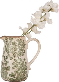 Béžový keramický džbán se zelenými květy Flora M - 16*12*18 cm