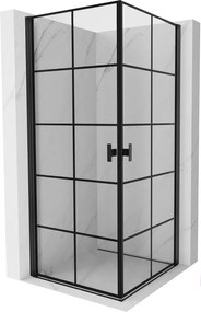 Mexen Mist-B Duo, 2-křídlý ​​výklopný sprchový kout 90 x 90 cm, čiré sklo-černá mřížka, 8A2-090L-090P-70-77