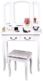 Toaletní stolek s taburetem, bílá/stříbrná, Tempo Kondela REGINA NEW