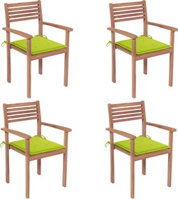 vidaXL Zahradní židle 4 ks podušky masivní teak [3062297] Barva: Zelená