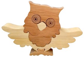 AMADEA Dřevěné puzzle sova, masivní dřevo dvou druhů dřevin, 18x13 cm