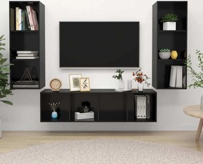 vidaXL 3dílný set TV skříněk kompozitní dřevo [3079749] Barva: černá s vysokým leskem