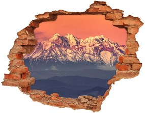 Wallmuralia Díra 3D ve zdi nálepka Východ slunce Tatry 90x70 cm