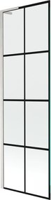 Mexen Next L, 1-křídlová vanová zástěna 60 x 150 cm, 6mm čiré sklo-černý vzor, ​​6mm čiré sklo, profil broušená ocel, 895-060-000-03-77-97