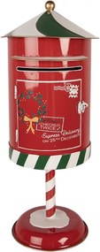 Červená kovová dekorace poštovní schránka Santa - Ø 24*58 cm