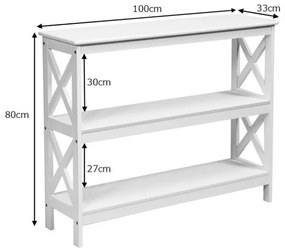 Costway Regál dřevěný se 3 policemi, bílý, 100 x 33 x 80 cm HW65762WH