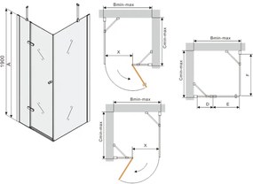 Mexen Roma, sprchový kout s 1-křídlými dveřmi 80 (dveře) x 80 (stěna) cm, 6mm čiré sklo, černý profil, slim sprchová vanička 5cm bílá s černým sifonem, 854-080-080-70-00-4010B
