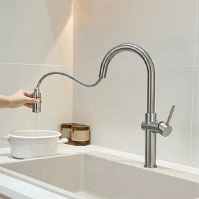 Rea Fresh High, kuchyňská baterie s výsuvnou sprškou, broušená ocel, REA-B6330