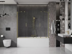 Mexen Velar Duo, 2-křídlová posuvná vanová zástěna 180 x 150 cm, 8mm čiré sklo, zlatý matný profil, 896-170-000-02-55
