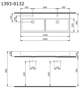 BOCCHI Milano - Dvojumyvadlo 1200x465 mm, s přepadem, bílá lesklá