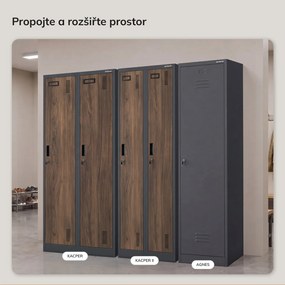 Dvoukomorová zaměstnanecká skříňka antracitová, ořech, 600x1800x500 mm: KACPER II Eco Design