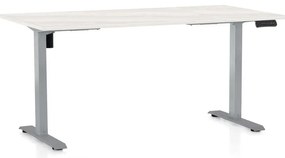 Výškově nastavitelný stůl OfficeTech B, 160 x 80 cm, šedá podnož, bílý jasan