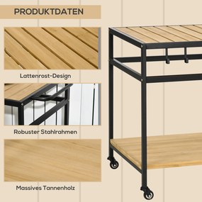 Outsunny Servírovací Vozík, Grilovací Vozík se 2 Policemi, Zahradní Vozík s Háčky, Multifunkční Stůl na Venkovní Použití s Koly, pro Zahradu, Balkon,…