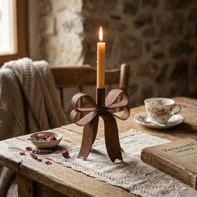 Kovový rustikální rezavý svícen mašle Bow Candle Rust - 19*15*18 cm