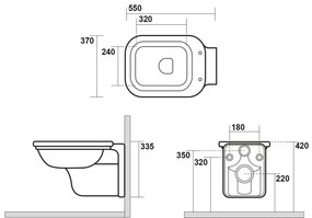 Kerasan WALDORF závěsná retro WC mísa, 37x55cm, bílá 411501