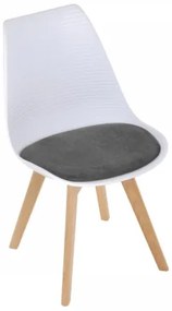 Jídelní židle bílá plastová skořepina sedák šedá látka masiv přírodní buk CT-X7056 GREY