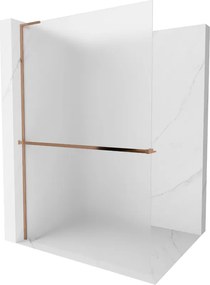Mexen Kioto+ L, sprchová zástěna Walk-In s poličkou a věšákem 100 x 200 cm, 8mm sklo námraza, růžové zlato profil, 800-100-123-60-30