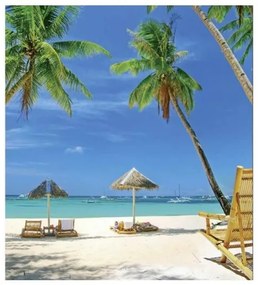 DIMEX | Vliesová fototapeta na zeď Tropická pláž MS-3-0195 | 225 x 250 cm | zelená, modrá, béžová