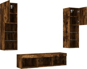 5dílná obývací stěna s LED kouřový dub kompozitní dřevo 3216608