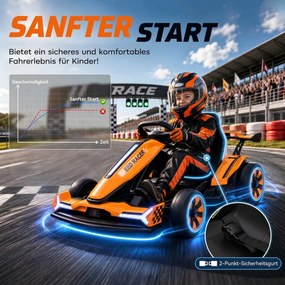 AIYAPLAY 12V elektro-go-kart pro děti 3-8 let, nastavitelné sedadlo, 3 rychlosti, plynulý start, oranžová